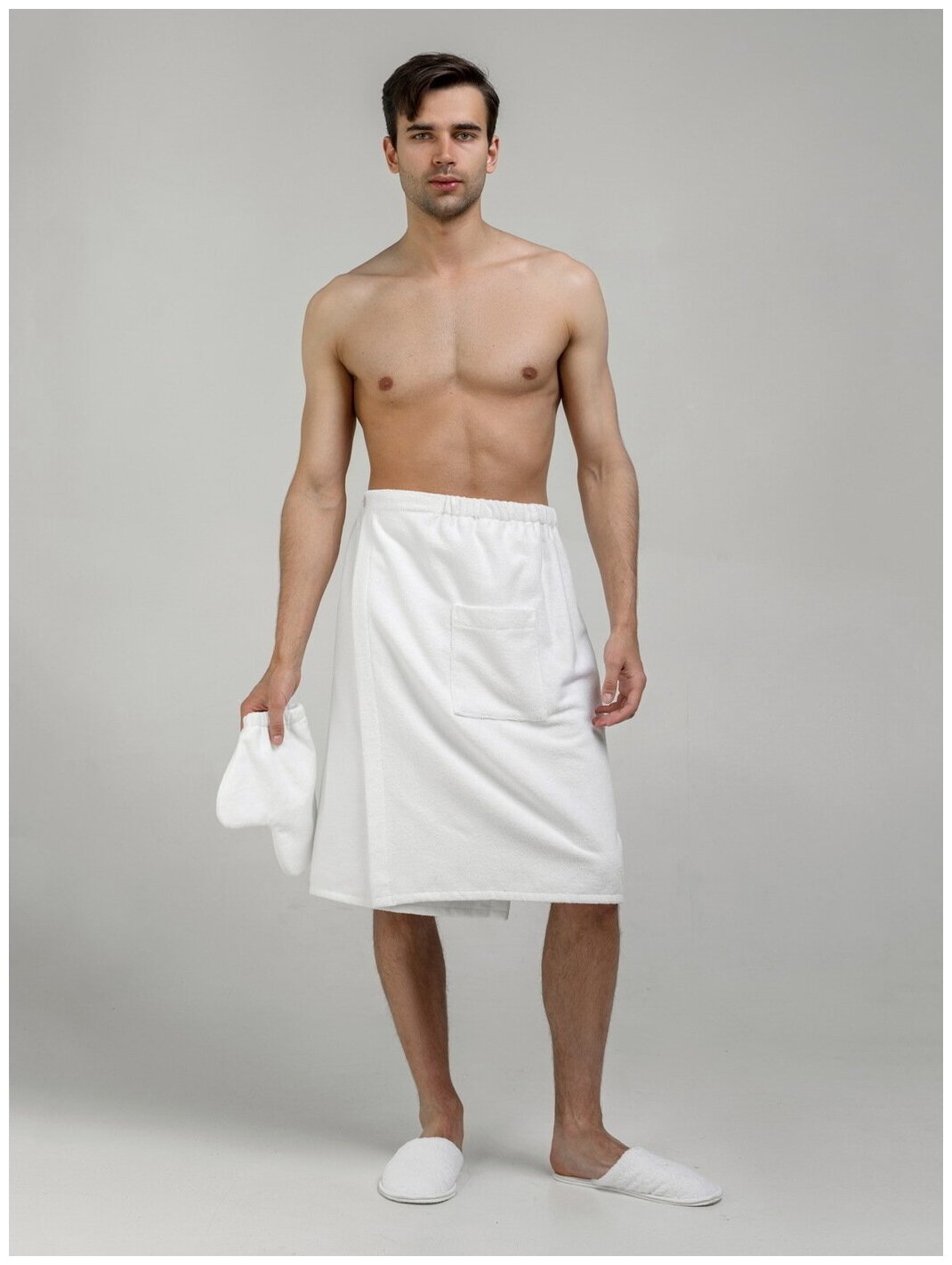 Мужской махровый банный комплект (килт на пуговицах и варежка) Росхалат