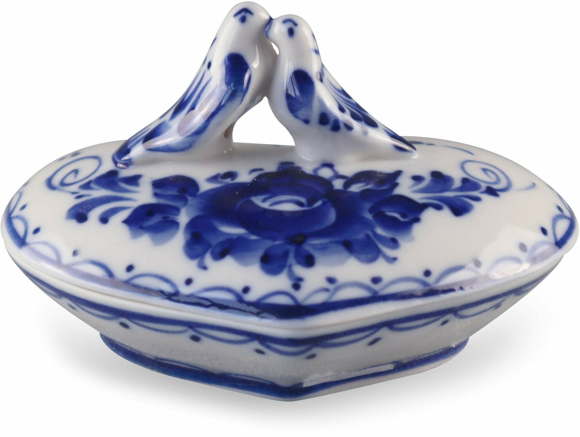 Шкатулка. Объединение "гжель". "Сердечко" малое, длина 90 мм, фарфор