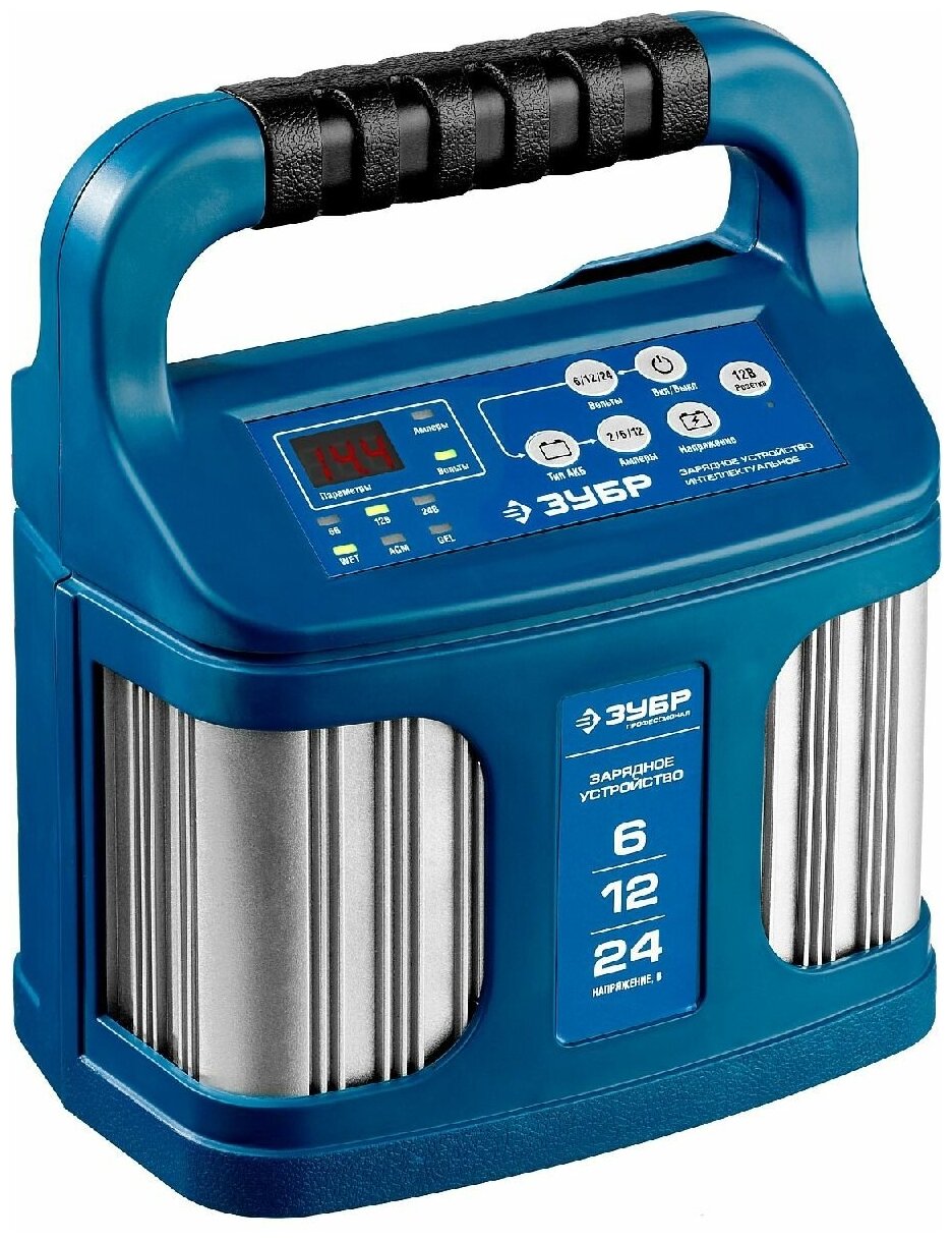 Универсальное зарядное устройство ЗУБР Профессионал 6/12/24 В 12А 240 А/ч 9 программ WET/GEL/AGM с защитой и розеткой 12В