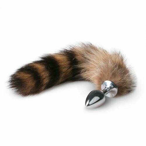 Анальная пробка металл с длинным меховым хвостом