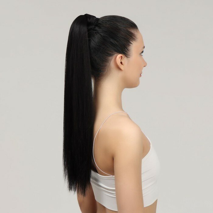 Хвост накладной, прямой волос, на резинке, 60 см, 100 г, цвет чёрный(#SHT3)