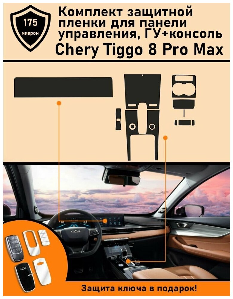 Chery Tiggo 8 Pro Max/Чери Тигго 8 про макс / полный комплект защитной пленки для салона/ дисплей+консоль+гу+климат
