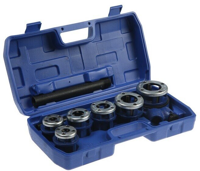 Набор клуппов трубных TUNDRA, 1/4"-3/8"-1/2"-3/4"-1"-1 1/4" + трещотка в сборе, 9 предметов