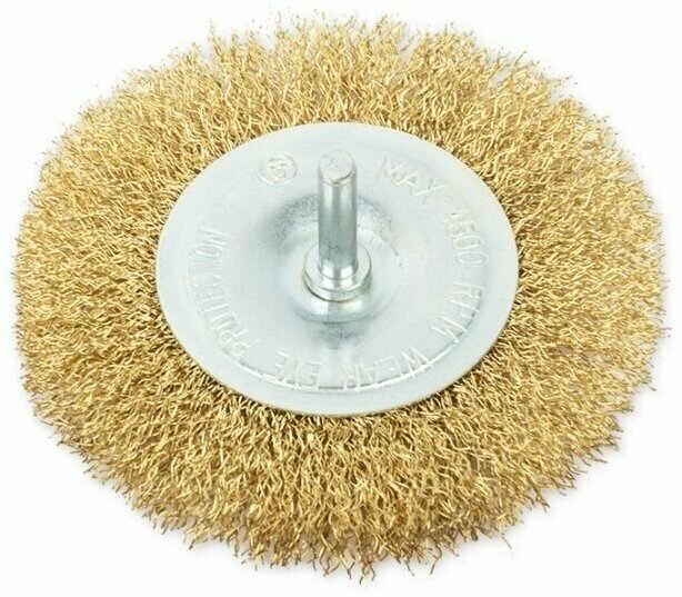 Корщетка для шуруповерта, щетка для дрели плоская 100 мм, со шпилькой, латунированная проволока ARNEZI R8041010