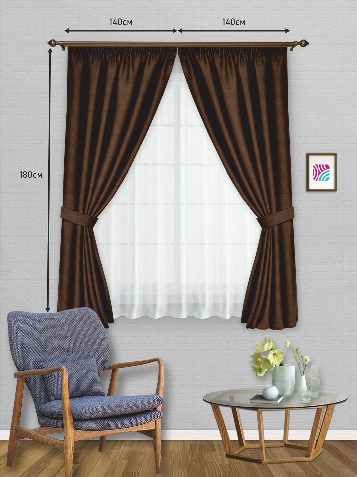 Шторы короткие канвас 2 шт-140x180 см