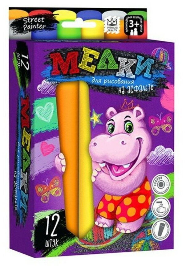 Мелки цветные для рисования на асфальте, 12 шт