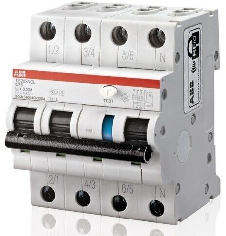 Дифференциальный автомат ABB DS203NC 4П 30 мА C 6 кА AC электромеханический 16 А