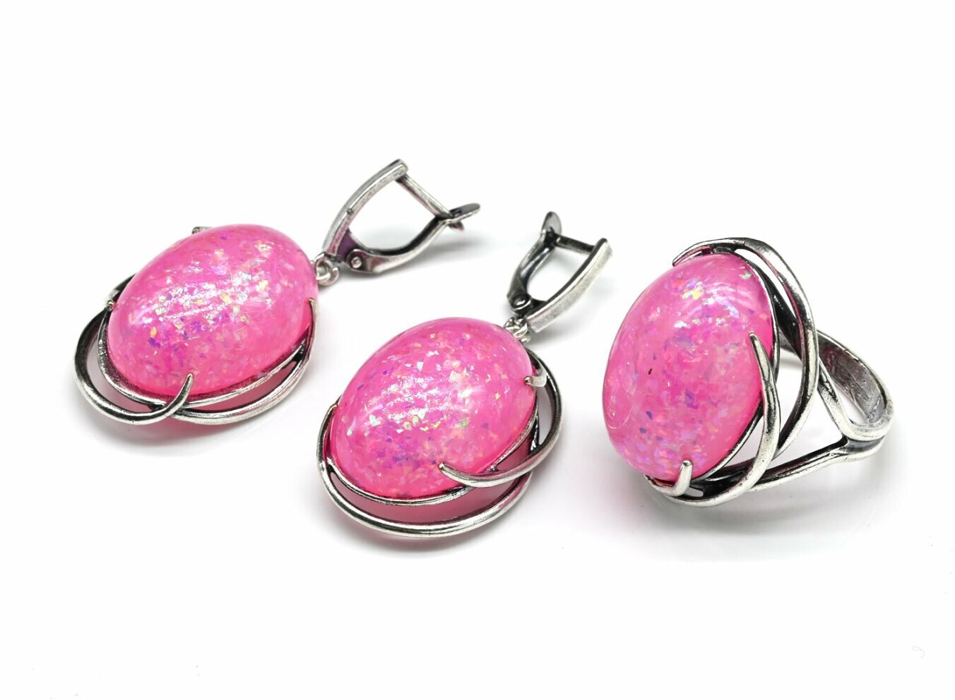 Комплект бижутерии: серьги, кольцо, опал