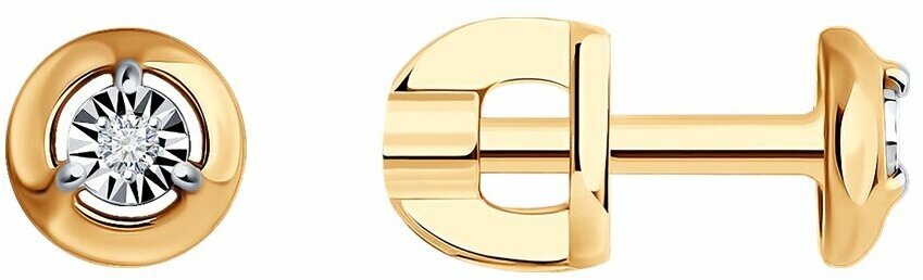 Серьги пусеты, комбинированное золото, 585 проба, бриллиант