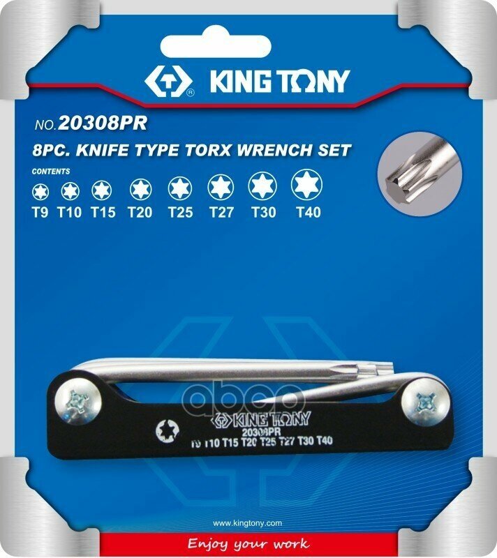 Набор Г-образных ключей Torx! T9-T40, складные, 8 предметов KING TONY арт. 20308PR
