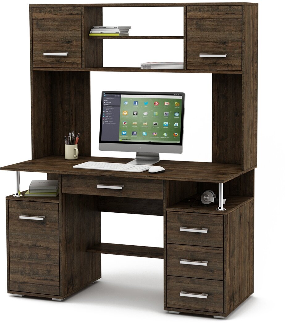 Стол компьютерный Амбер (Реал) 18Я, с надстройкой, ЛДСП, глубина 60, высота 165, ширина 130