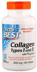 Collagen Types 1 & 3 With Peptan 1000 mg - 180 таблеток (Doctor`s Best)