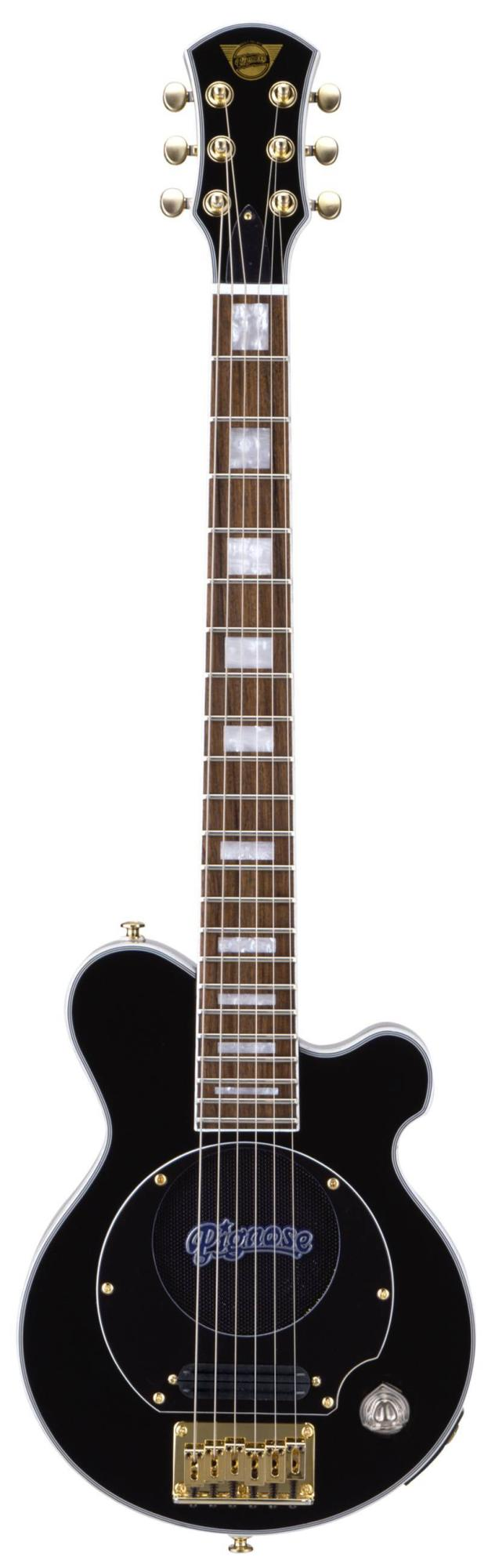 PIGNOSE PGG-259 BK - мини электрогитара со встроенным усилителем. Корпус: липа. Гриф: клен. Накладка грифа: палисандр. Звукосниматели: Pignose мини хамбакер. Регуляторы: 1V push-pull. Цвет: черный