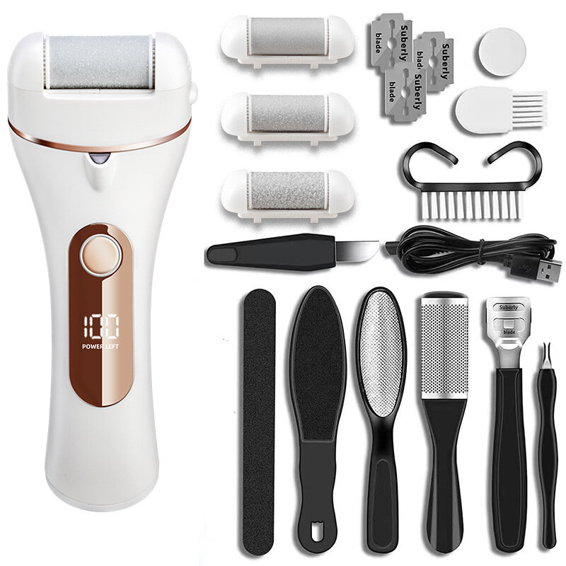 Электрическая шлифовальная машина, для ног, педикюр, цвет золото шампанского, набор 10 шт