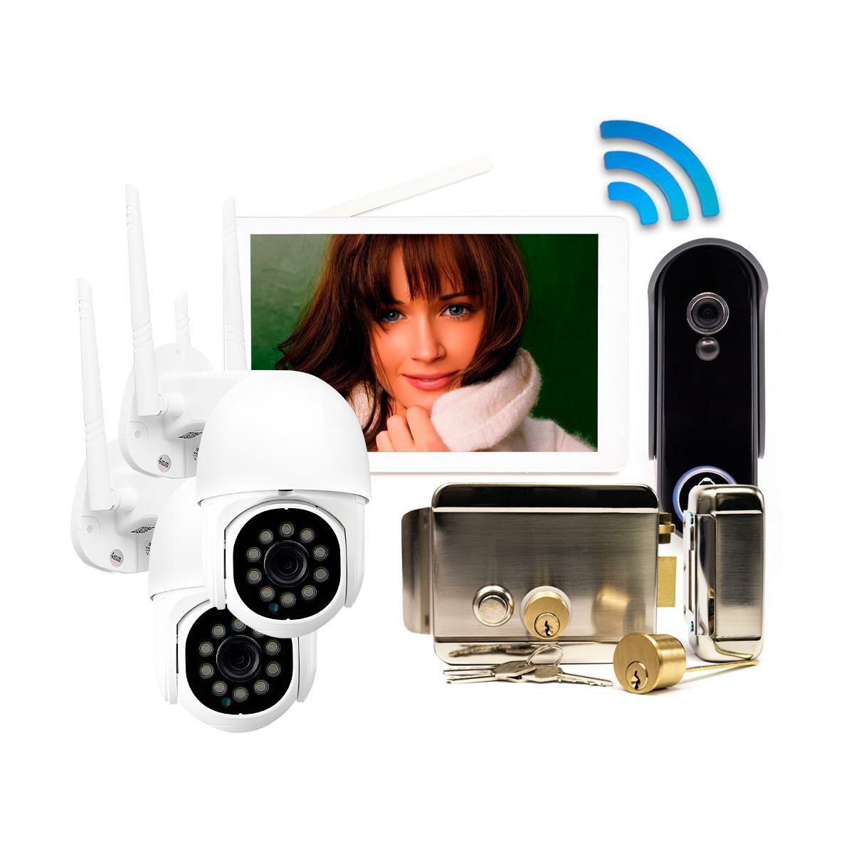 Комплект радиодомофон Sky-Net 1100-Tuya (1+2+AX042)-2.4G (N53226BE): беспроводной домофон, беспроводная аккумуляторная вызывная панель и ДВЕ уличные