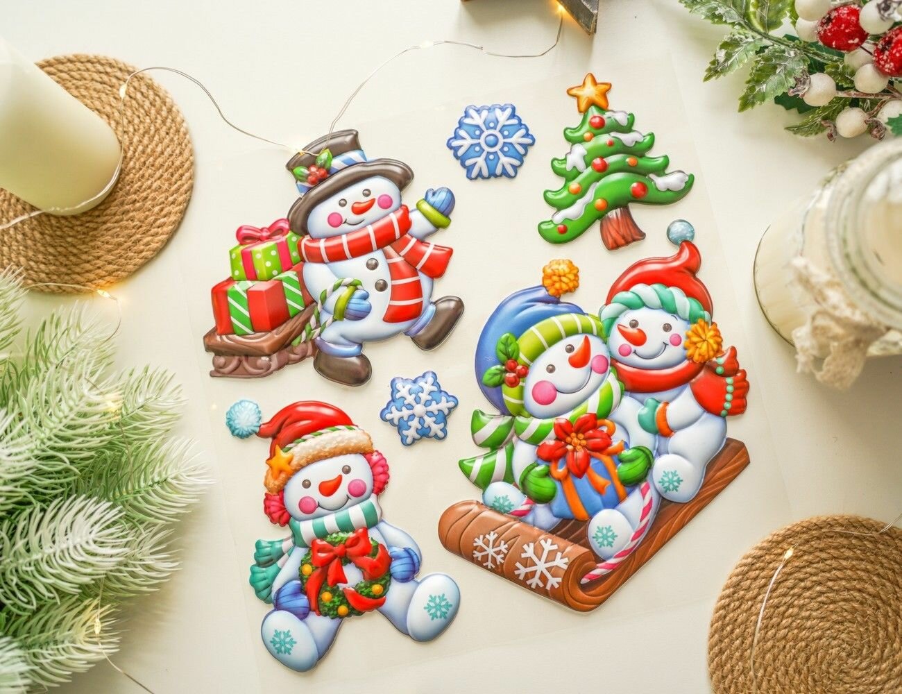 Новогодние наклейки город снеговичков, 25х25 см, Peha Magic JC-21025