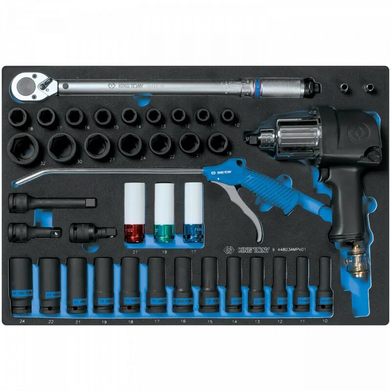 9-44803AMPV01 Набор пневмоинструмента 1/2" с принадлежностями, ложемент, 41 предмет KING TONY 9-44803AMPV01