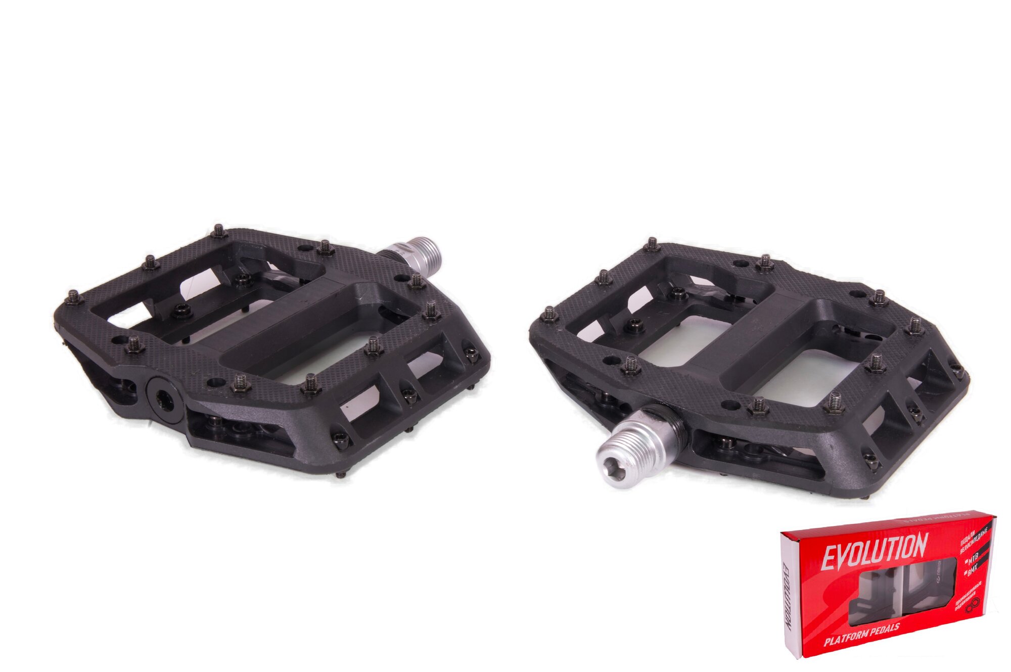 Педали EVOLUTION PLATFORM нейлон, 114x101мм, 9/16", со смен. шипами, промподш, черные PDEV926SBBK