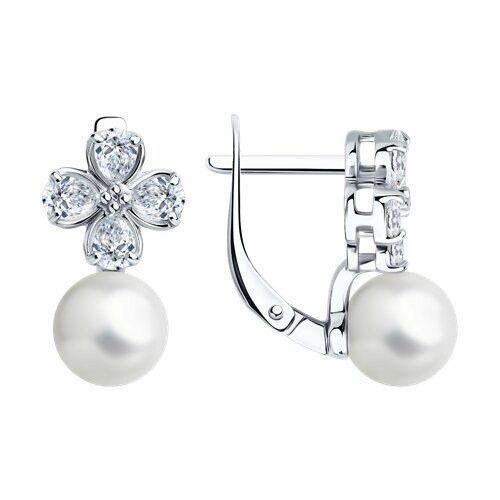 Серьги, серебро, 925 проба, родирование, жемчуг имитация