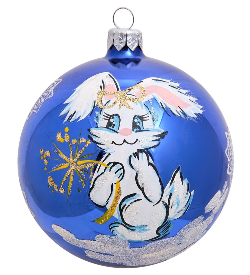Елочное украшение Шар "Храбрый заяц" 100 мм A2177718 Элита, Стекло