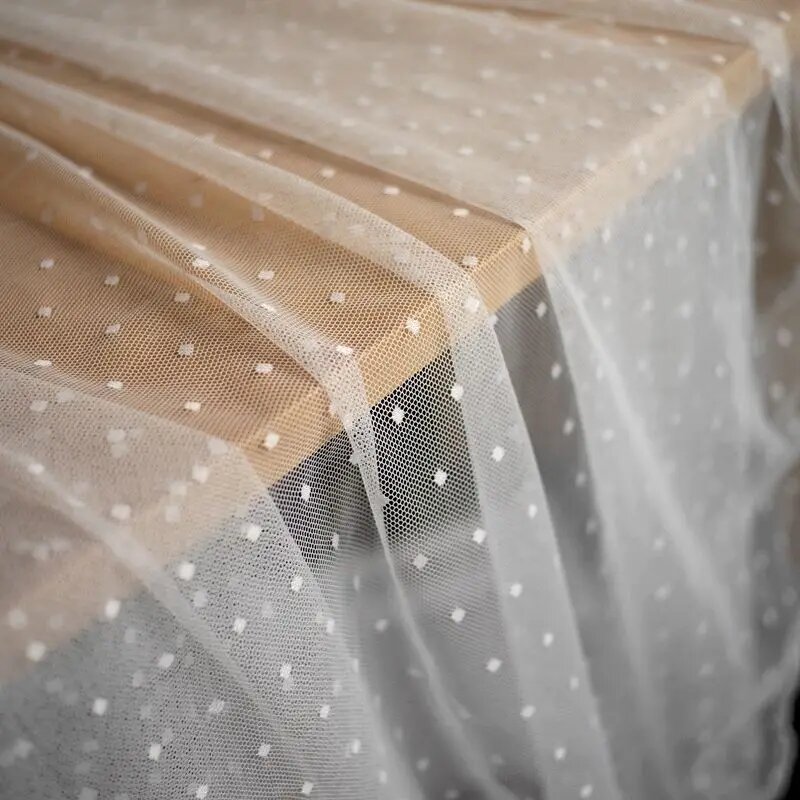 Полиэстер сетчатая ткань с горошком 100х150 см белый