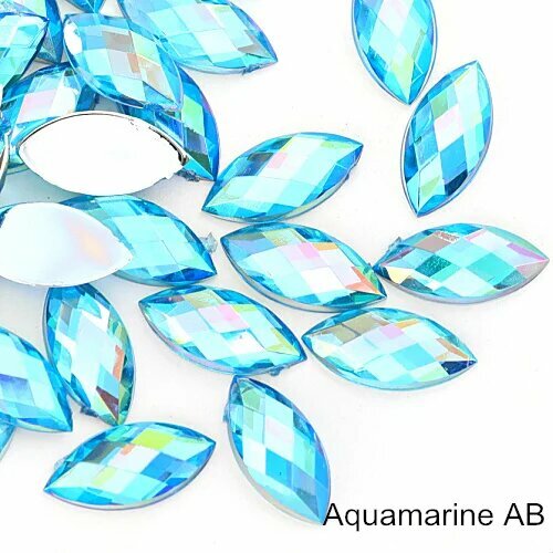 Стразы акриловые "Конский глаз", 5x10 мм, Aquamarine AB, 100 шт.