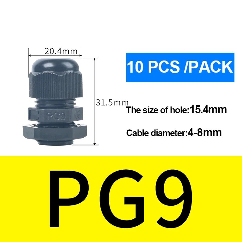 Водонепроницаемые кабельные сальники PG7 PG9 PG13.5 PG16 PG11 нейлоновые IP68 PG9 Black