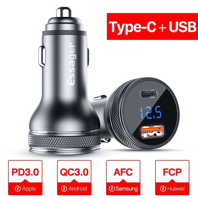Essager Mini 36 Вт USB Автомобильное зарядное устройство Quick Charge 3.0 Зарядное устройство для iPhone 14 13 Samsung Xiaomi USB Type C Автомобильное зарядное устройство для быстрой зарядки