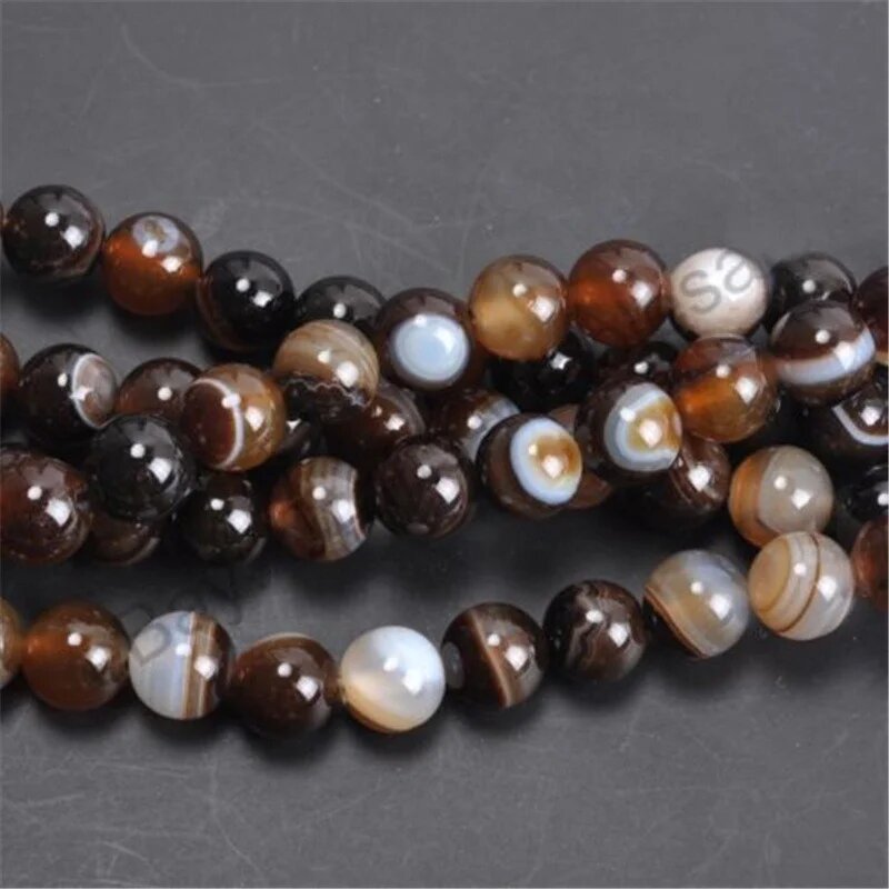 Бусины из агата BeiMai круглые кофейная полоска 4/6/8/10 мм 4mm-40pcs