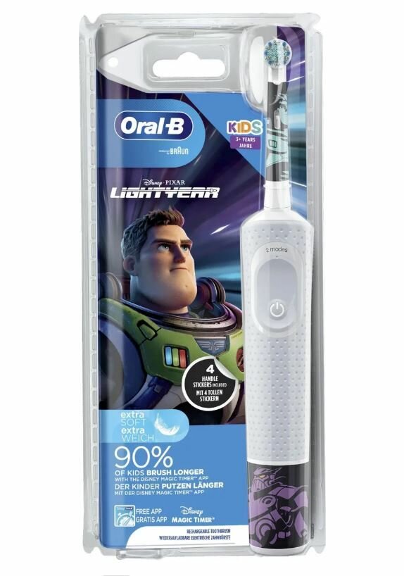 Электрическая зубная щетка Oral-B Vitality D100.413 Kids Lightyear, белый