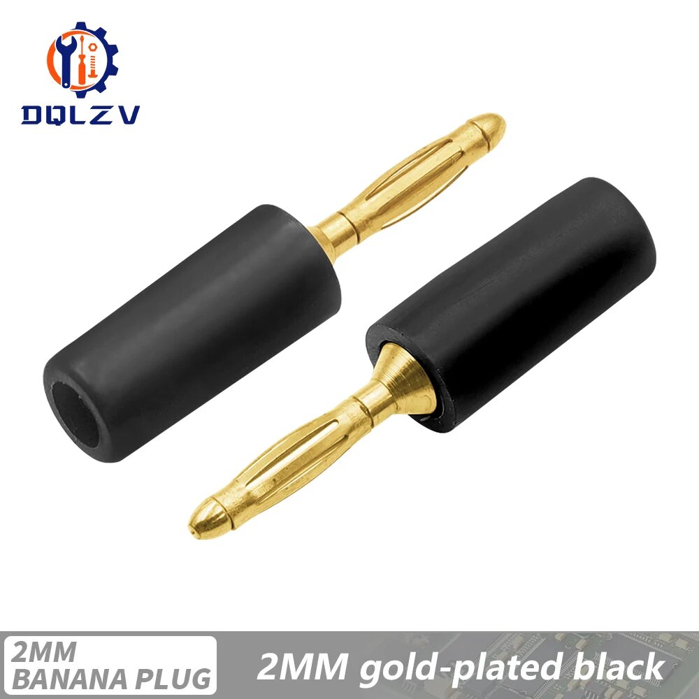 Банановые разъемы 2MM позолоченные, черные, 5шт