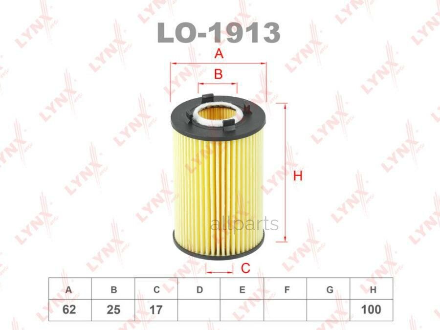 LYNXAUTO LO-1913 Фильтр масляный SSANG YOUNG New Action 2010-> mot.2,0L (G20) LYNXauto LO-1913