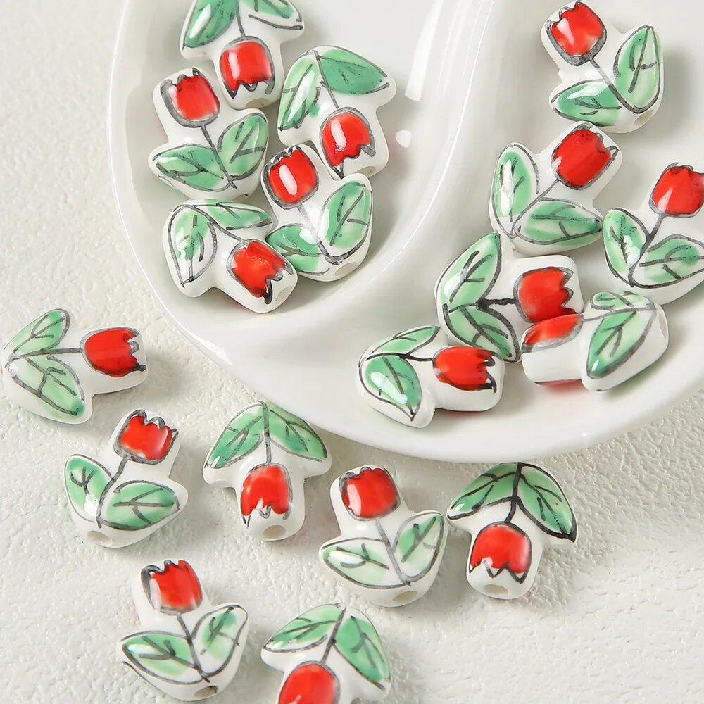 5 шт, керамические бусины-тюльпаны для бижутерии Белый, 7