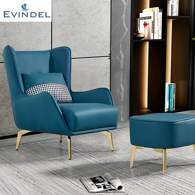 Кресло-диван EVINDEL "Tiger chair", с подставкой, экокожа, синий