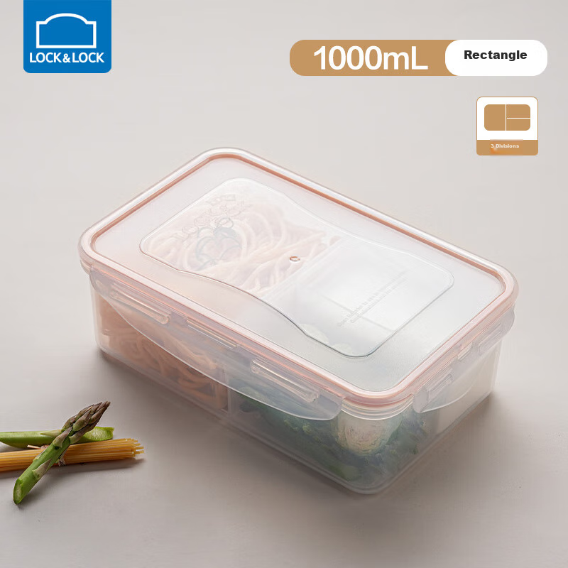 Lock & Lock Compartment Lunch Box, Microwave-Safe, for Office Workers, Sealed Plastic Food Container, Large Capacity, Three-Compartment Bento Box