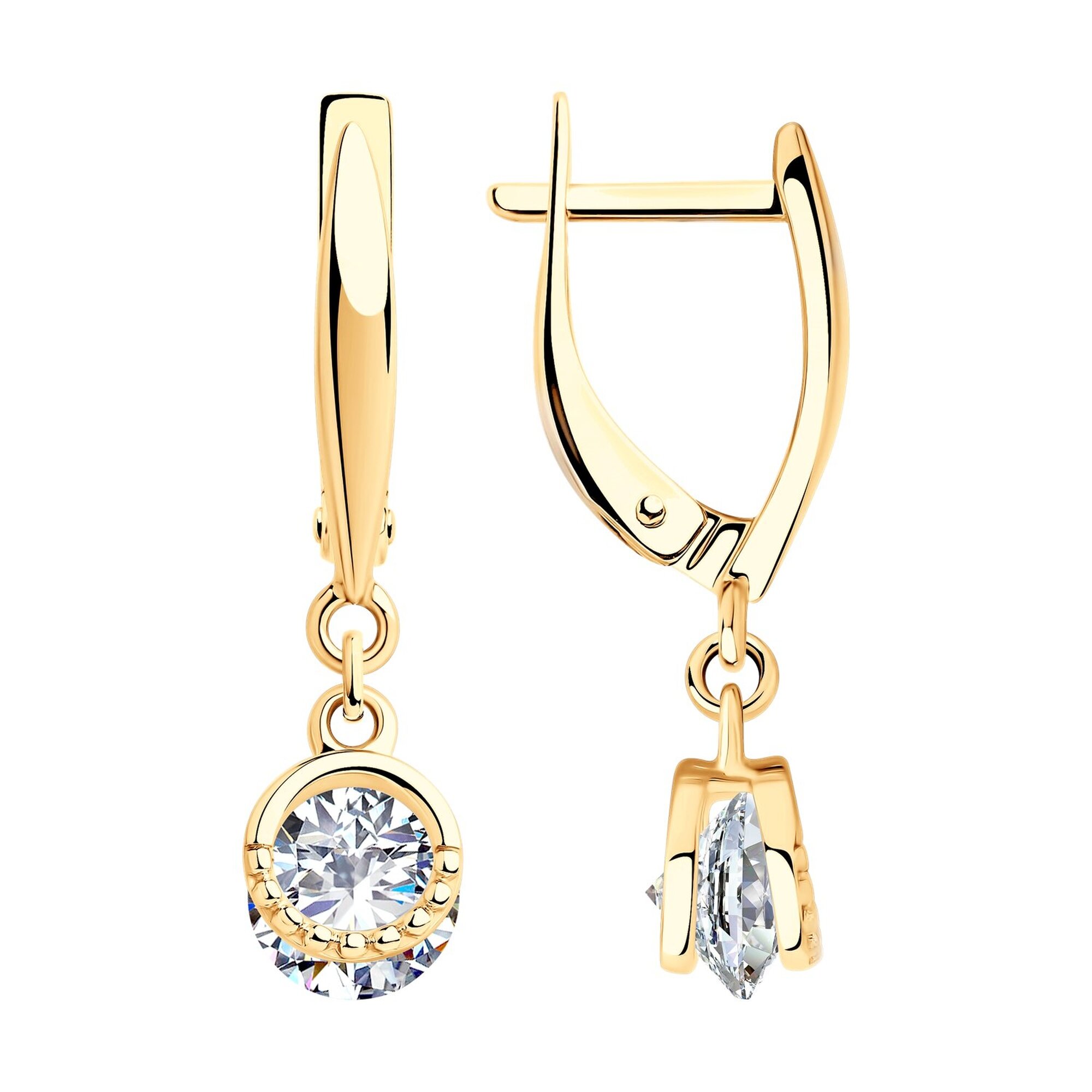 Серьги, серебро, 925 проба, золочение, фианит