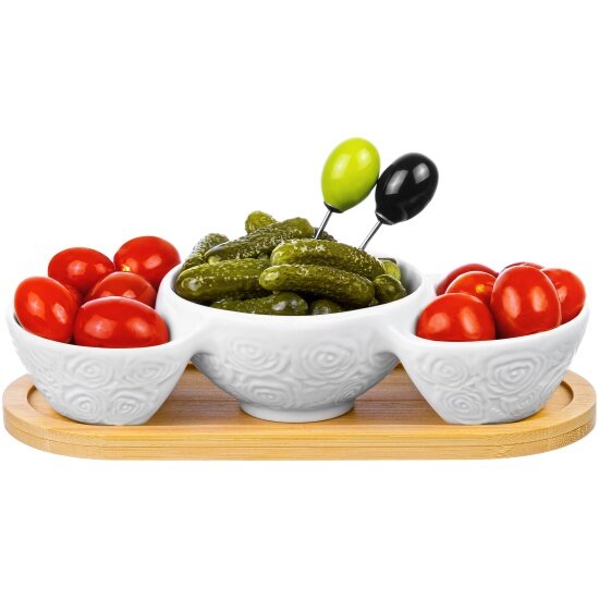 Менажница Elan Gallery "Розы" с 2 шпажками, на деревянной подставке (540441)