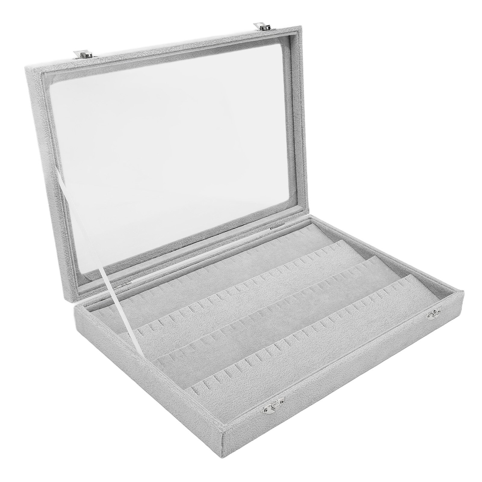 Большая прозрачная стеклянная витрина для хранения значков, медалей, ювелирных изделий, с мягкой ворсистой внутренней поверхностью, пылезащитная серая