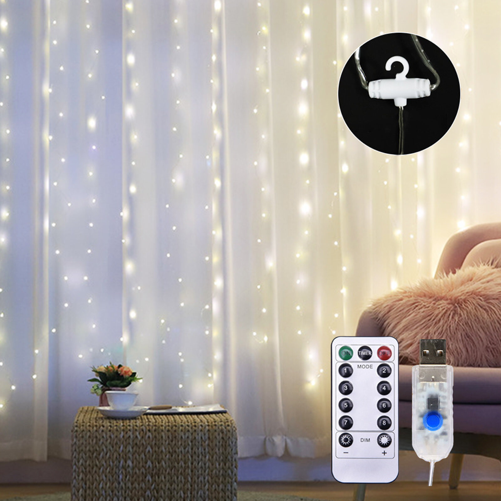 10 X 3FT 100LEDs Светодиодные Световые Занавески Светодиодные Феерические Светы Светы Для Рождества Декоративные Подвесные Светы Медные Провода Водопадные Светы с 8 Режимами Света Д дистанционным Управлением для Свадьбы Вечеринки Дома Warm White White
