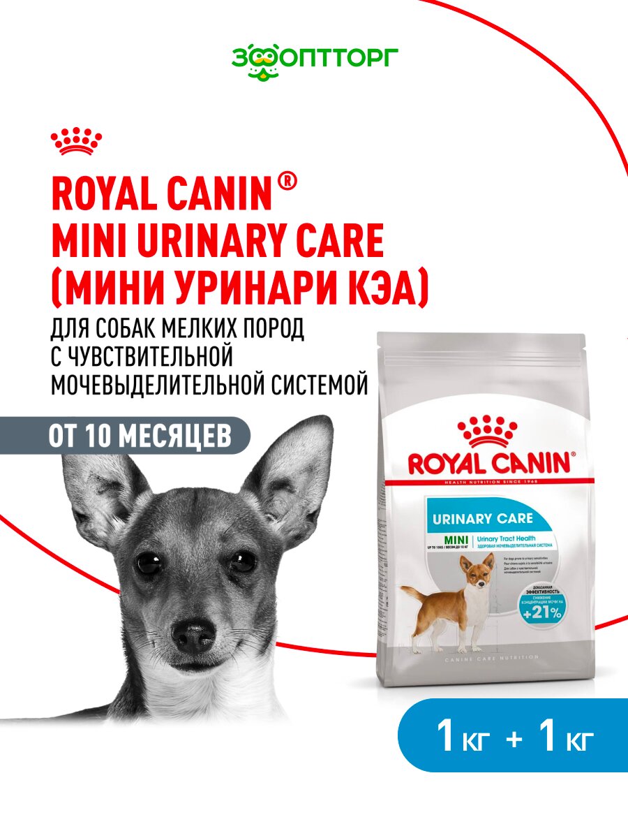 Сухой корм Royal Canin Mini Urinary Care для собак для профилактики МКБ Птица, 1 кг х 2 шт.