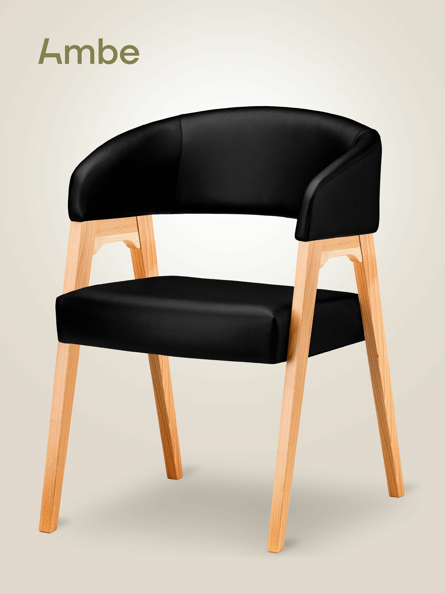 Стул для кухни Ambe Мэйтон, кресло из массива бука, Натуральный, Черная экокожа