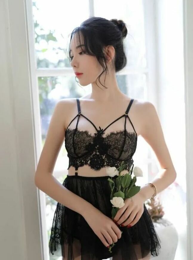 Эротическое неглиже ночная сорочка с трусиками, черный, размер 42-46 RU