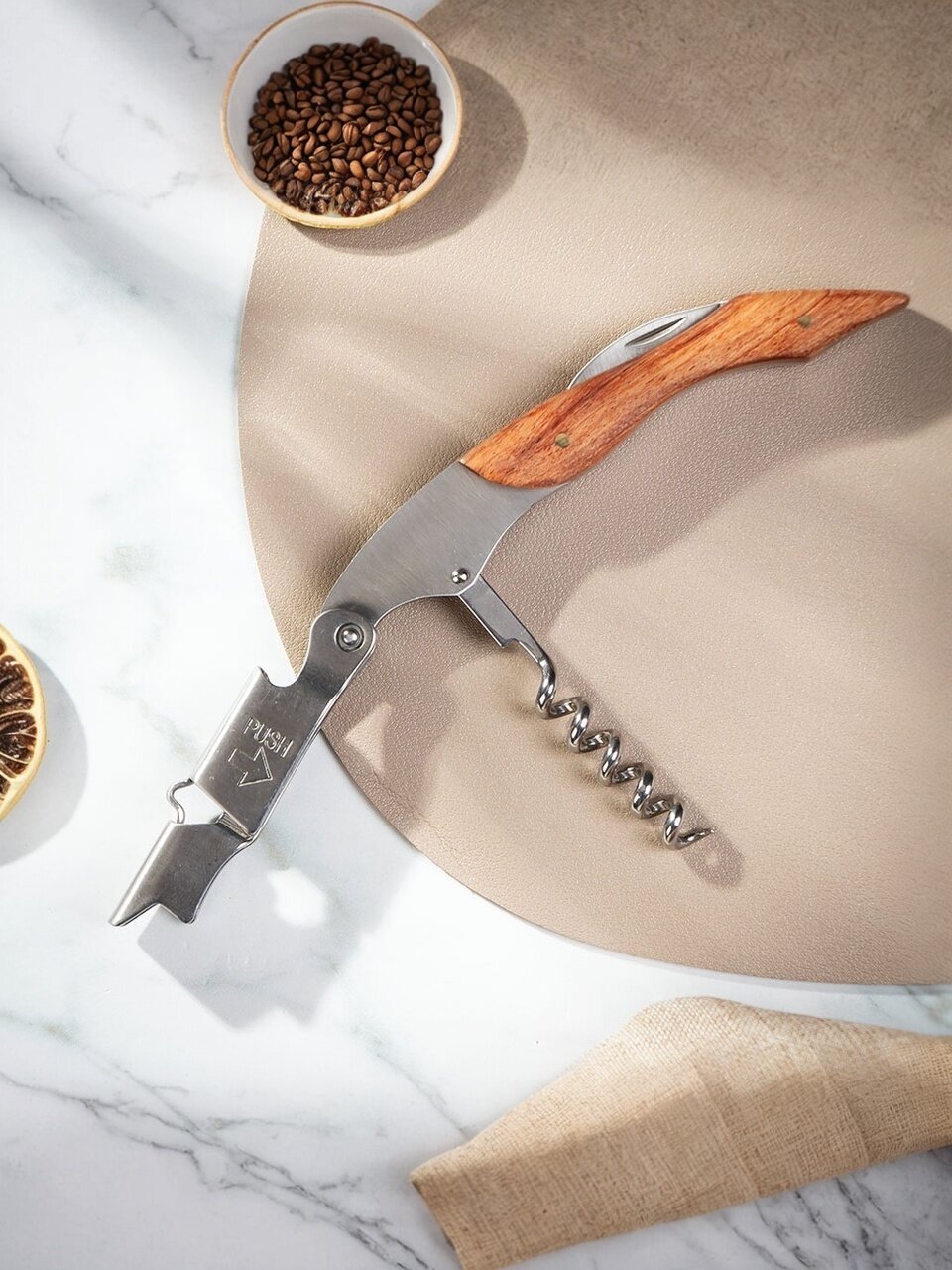 Штопор нарзанник профессиональный, нержавеющая сталь, дерево, 12.2 см, Daniks, Y4-8919