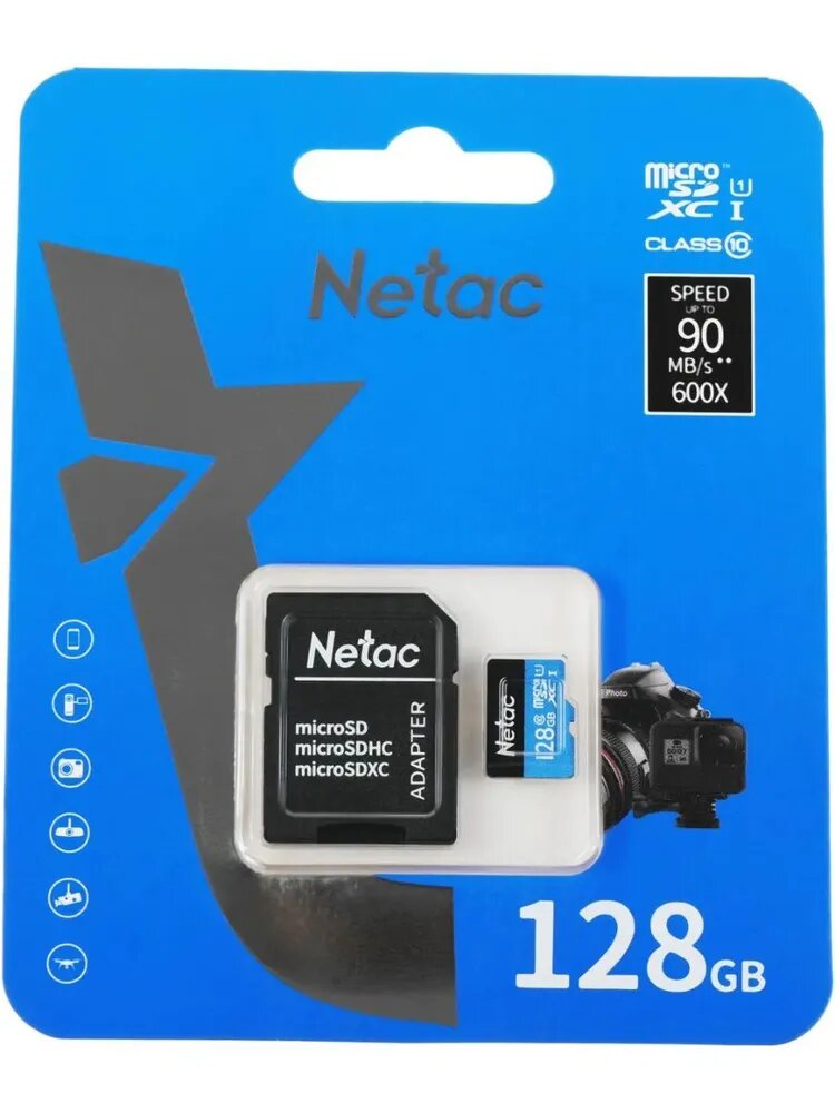 Карта памяти Micro-SD 128GB Netac NT02P500STN-128G-R P500 с адаптером