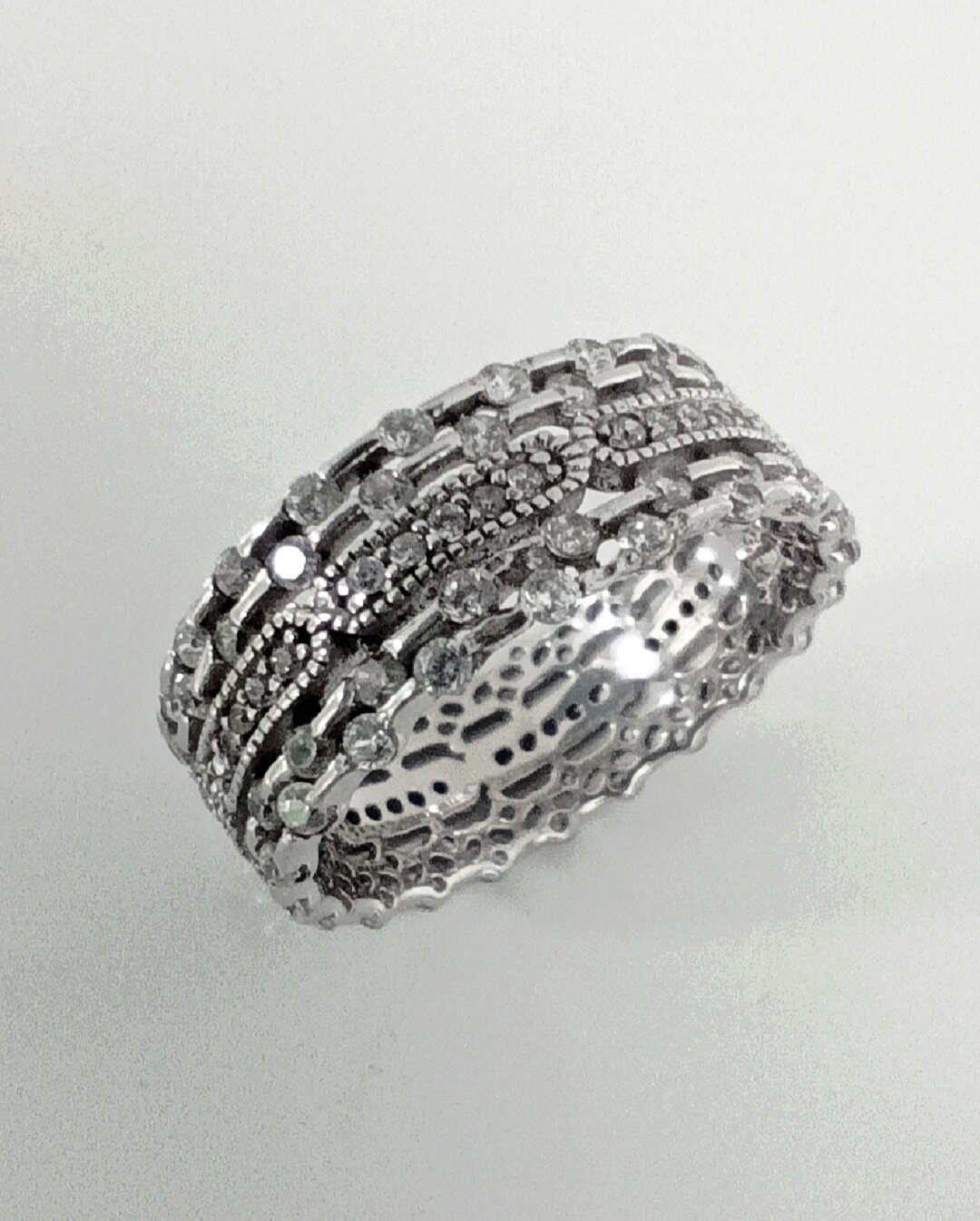 Кольцо дорожка, серебро, 925 проба, родирование, фианит