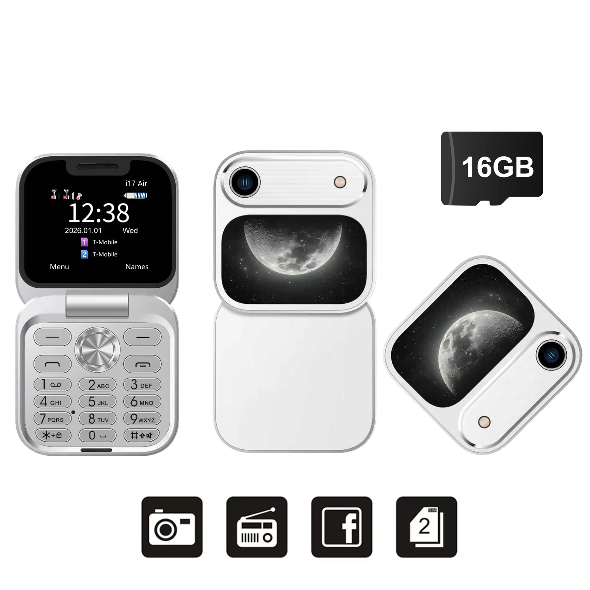 SERVO i17 Air Mini Flip Mobile Phone Dual SIM 1.77" Screen Bluetooth Dial Magic Sound FM Radio Torch 2G GSM Small Fold Cellphone