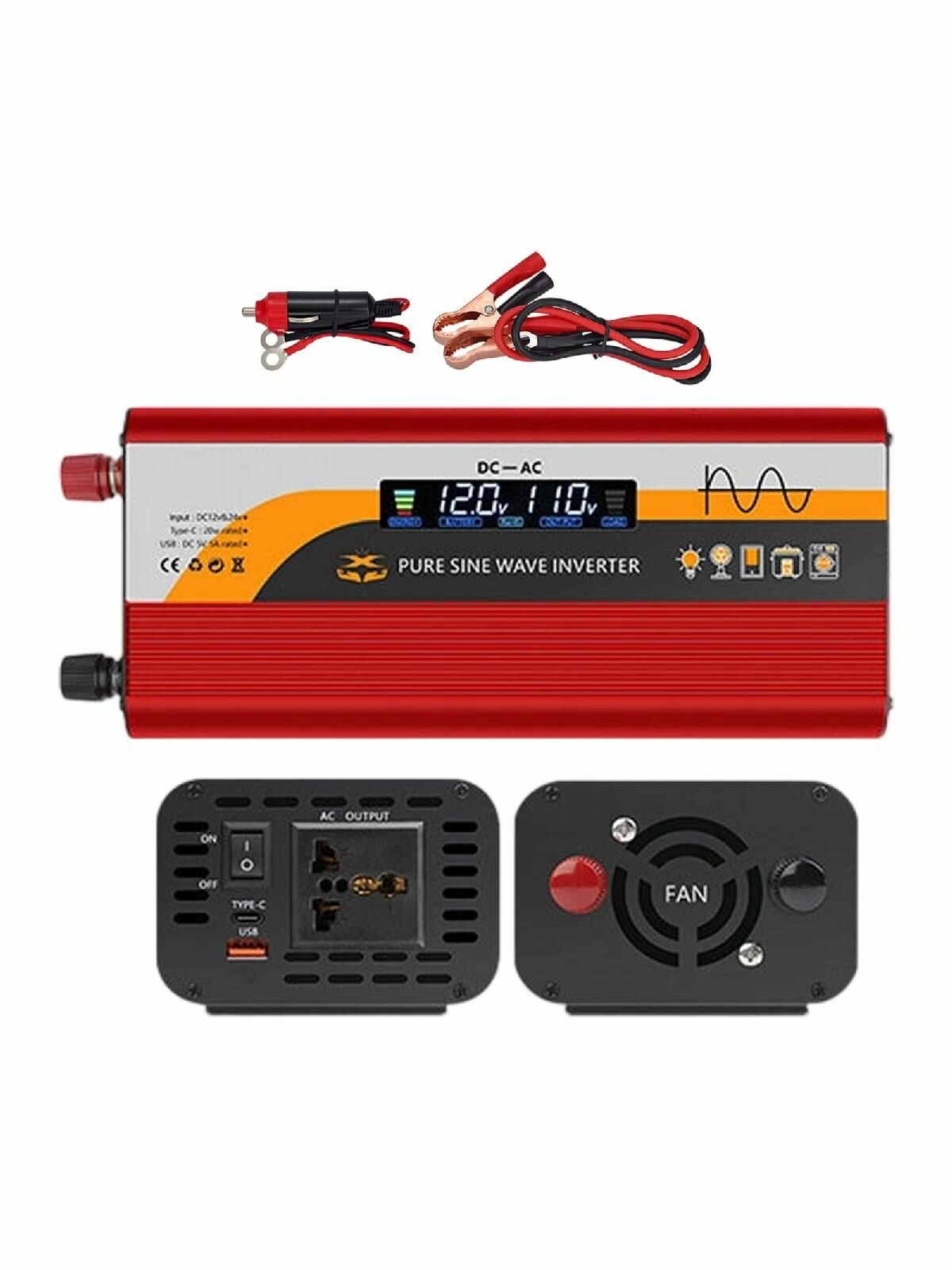 Электроника, Автомобильные силовые преобразователи мощностью 2000 Вт от 12 В 24 до 220 с ЖК дисплеем USBпорт