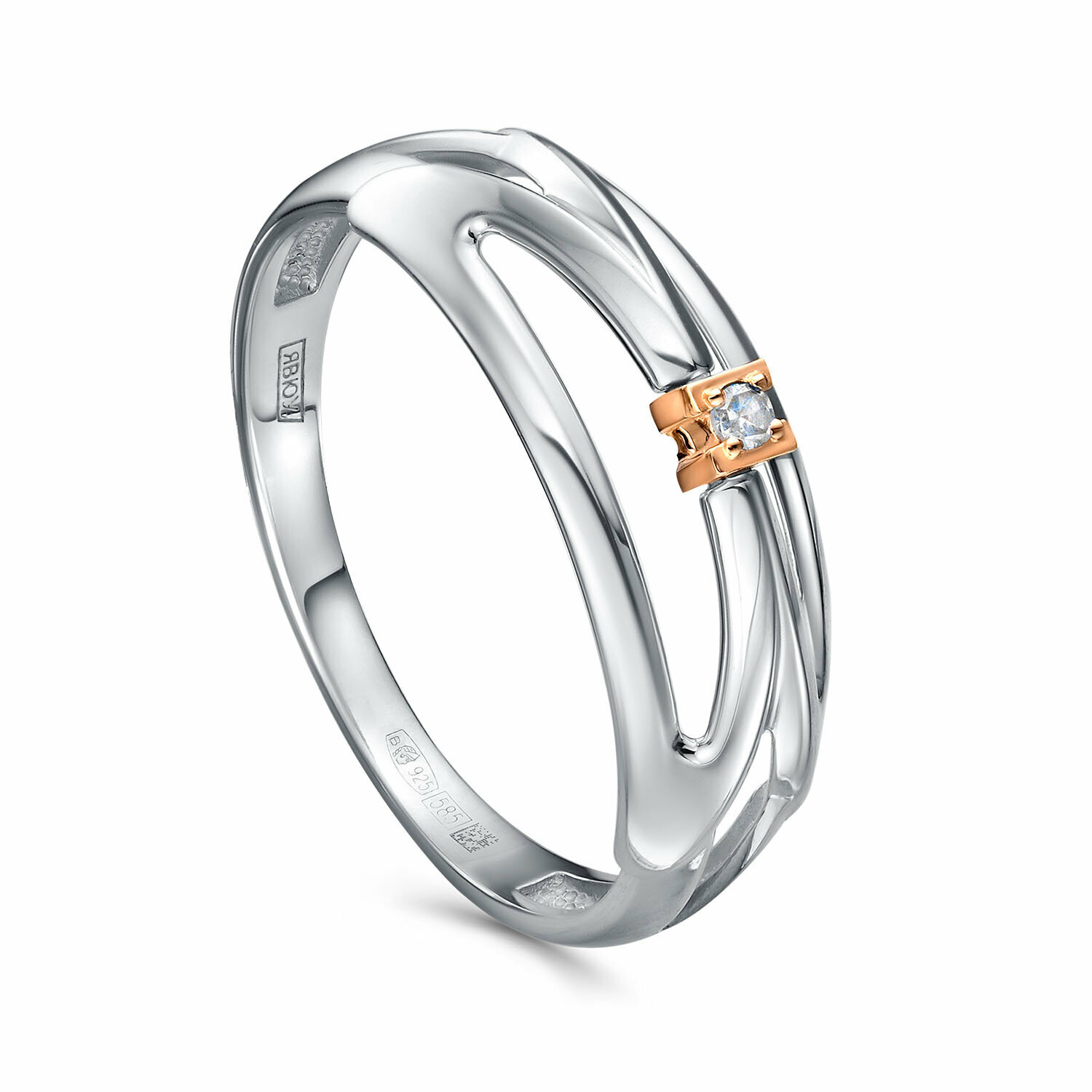 Кольцо тонкое, серебро, 925 проба, бриллиант