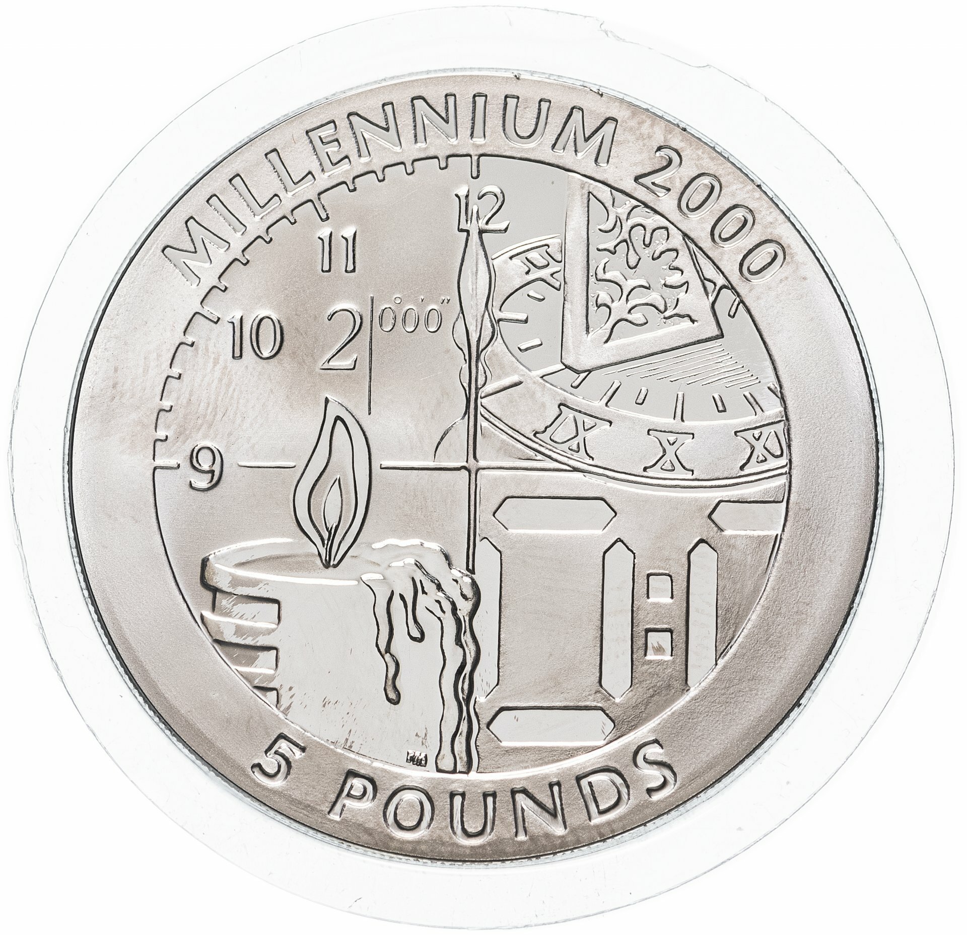Гибралтар 5 фунтов 1999 "Миллениум", титан, в сохранности UNC
