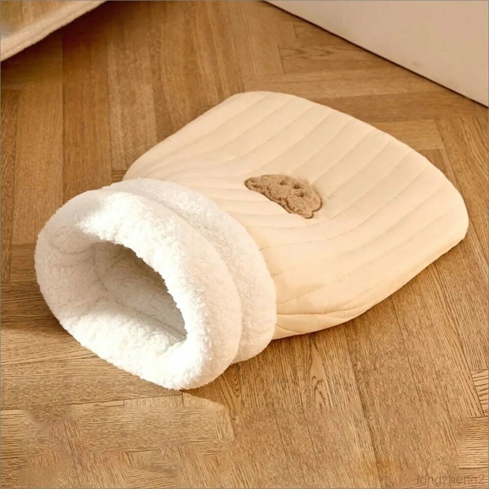 Спальный мешок для кошек, теплый туннель, кошачье гнездо, кровать для домашних кошек (светло-коричневый, L)